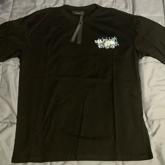 AMIRI | Shirts | Amiri Black Logo Tshirt Flower Orchard Blue Logo Mens ...